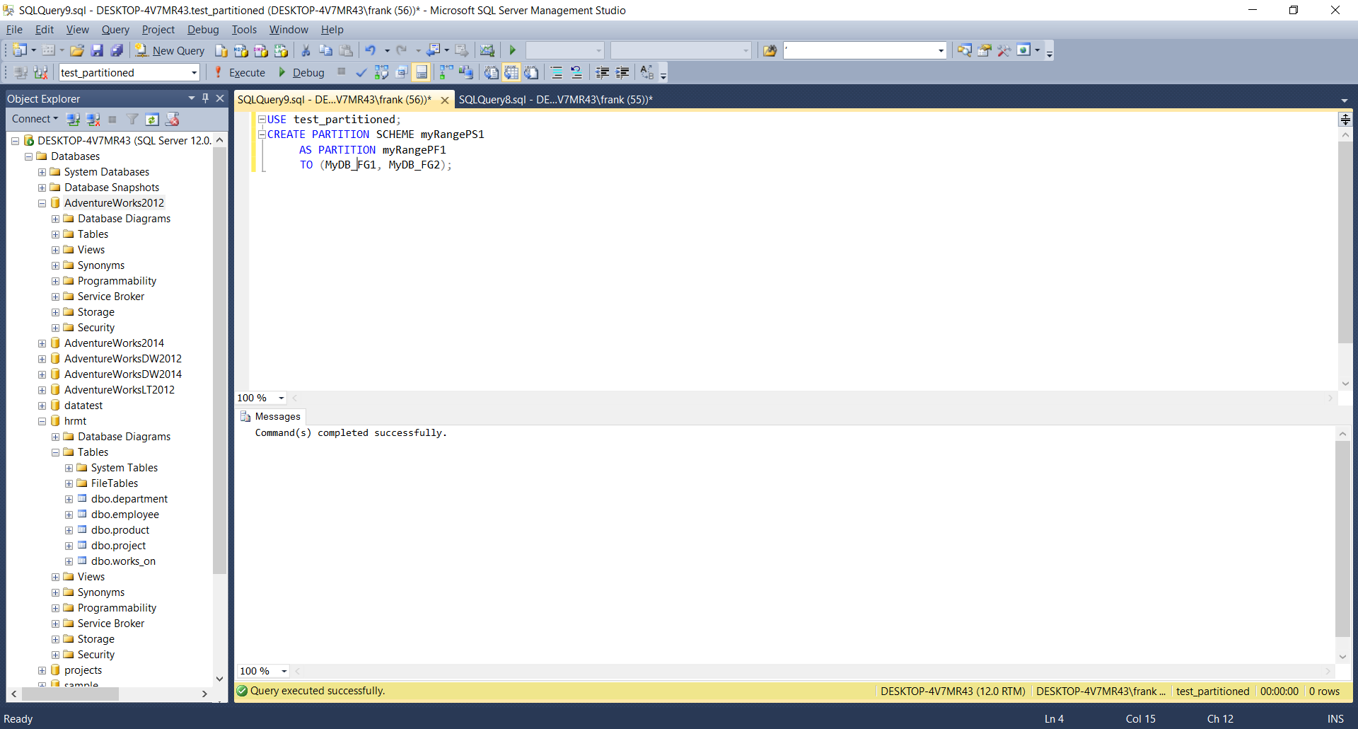 Create Partition Scheme myRangePS1
